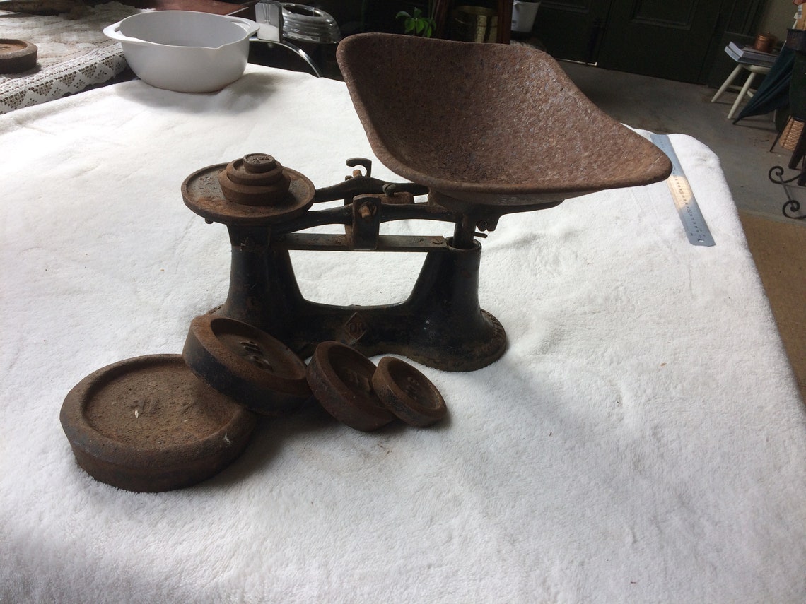 Antique Cast Iron OK Balance Scales - 'domestic Use Only' With Imperial ...