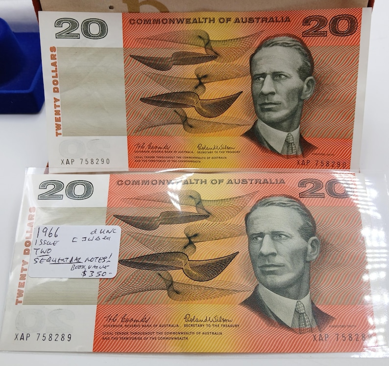 COMMONWEALTH of AUSTRALIA Twenty Dollar 1966 Paper Issue 2 X Sequential ...