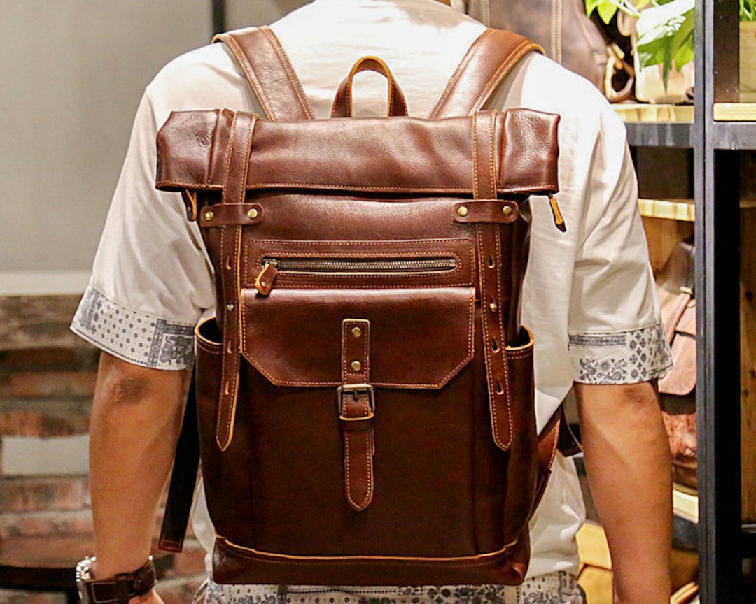Rolltop Rucksack Rolltop Backpack Mens Leather Backpack Mens Backpack ...