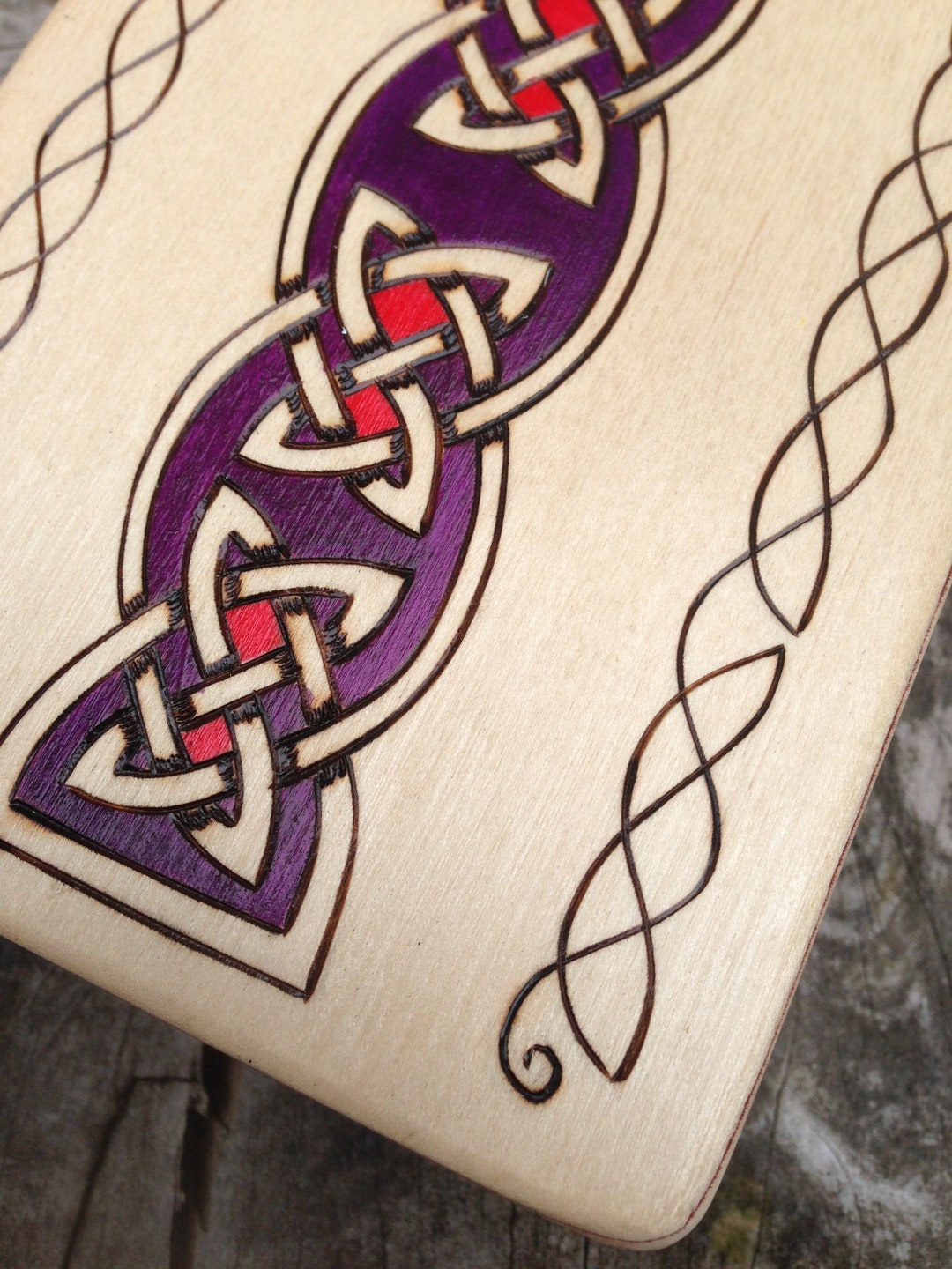 Celtic Box - Hand Made Wooden Box in Purple and Crimson Celtic Design ...