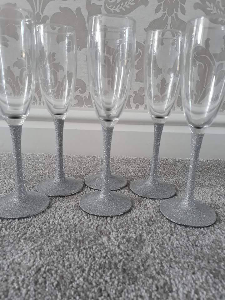 Stem Glittered Champagne Glasses Set of 6 | Etsy