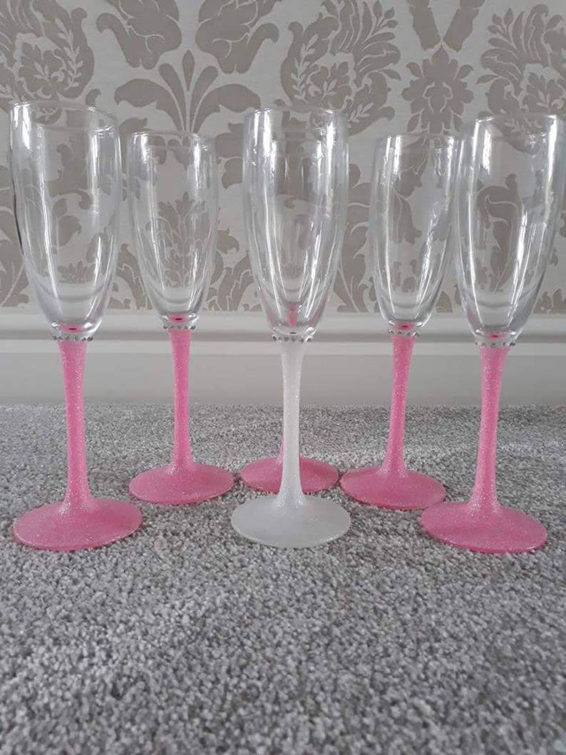 Stem Glittered Champagne Glasses Set of 6 | Etsy