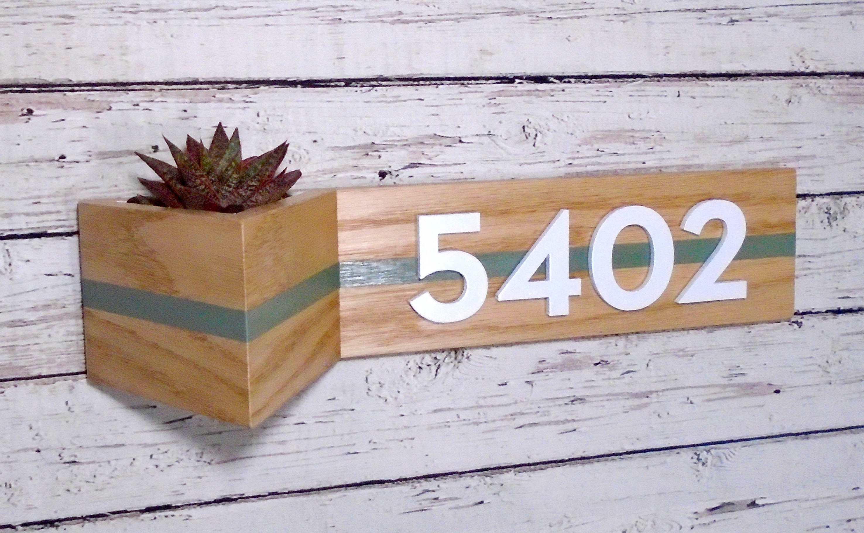 House Number Planter Sign, Oak Wood Hanging Wall Planter With 3D ...
