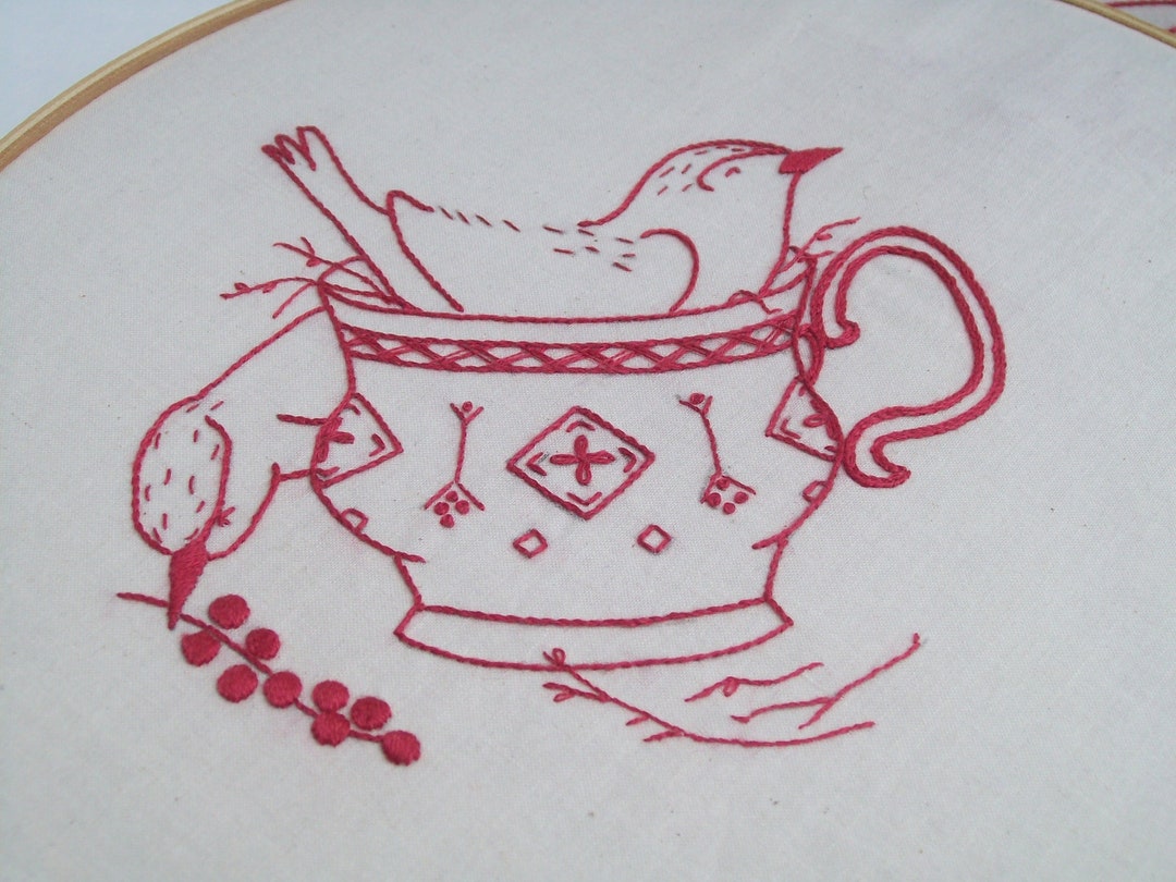 Hand Embroidery Bird Pattern, Downloadable Bird Redwork Pattern, PDF ...