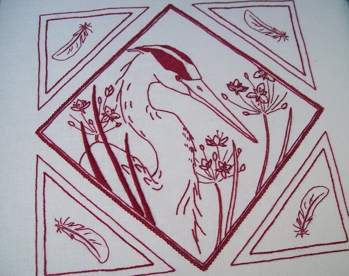 Heron Hand Embroidery Pattern, PDF Heron Embroidery From My Marshland ...