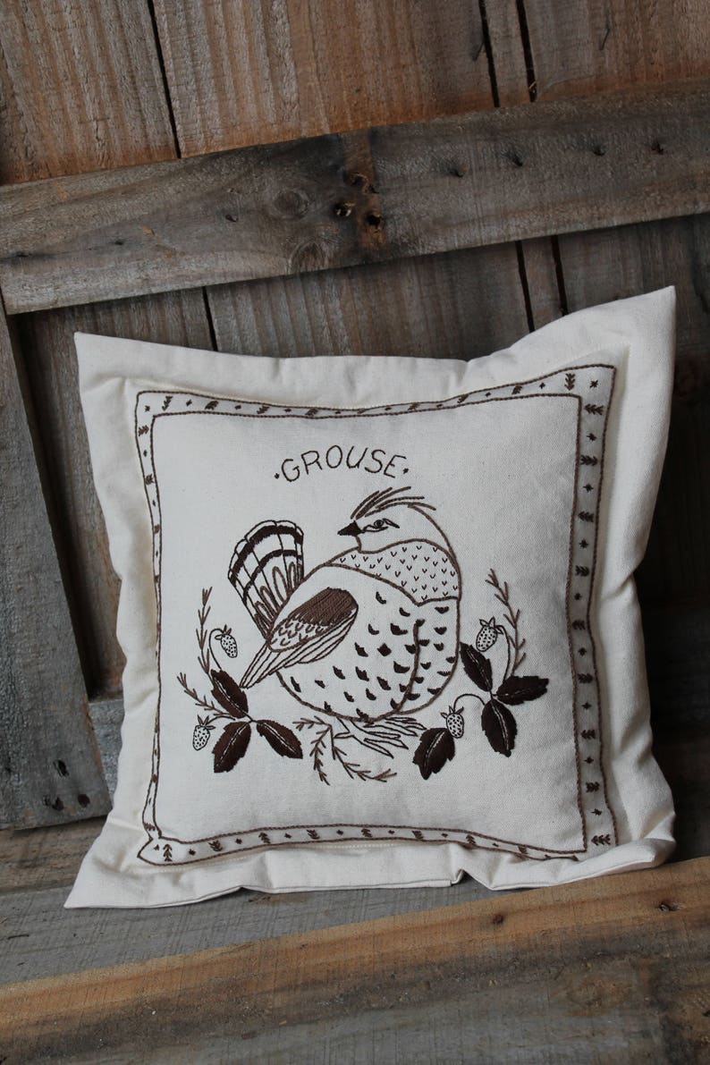 Bird Embroidery Pattern Fat Grouse Embroidered Pillow - Etsy