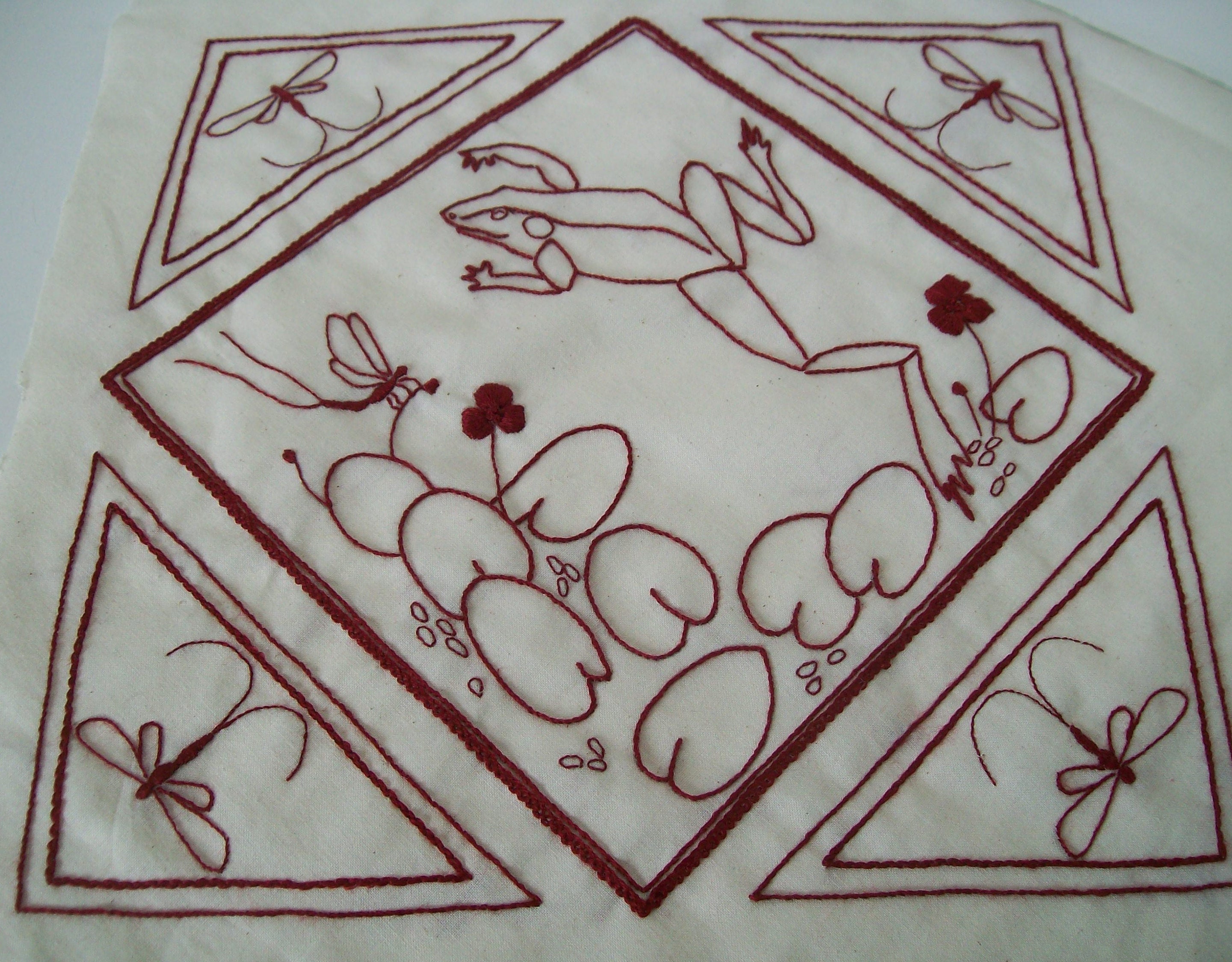 Frog Redwork, PDF Hand Embroidery Frog Pattern, Frog Mayfly and Frog's Bit Embroidery Pattern - Etsy