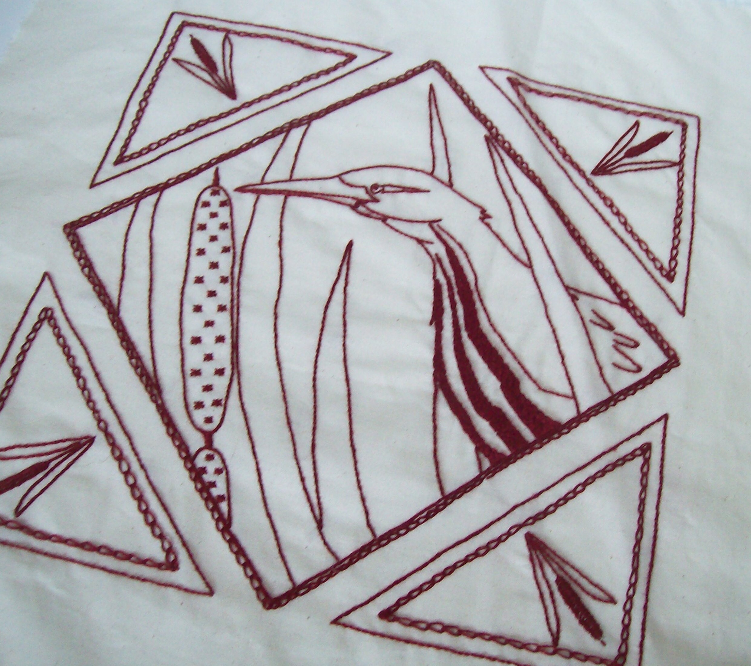 Bittern Redwork Pattern, Downloadable Bittern Embroidery Pattern and ...