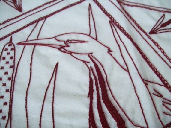 Bittern Redwork Pattern Downloadable Bittern Embroidery | Etsy