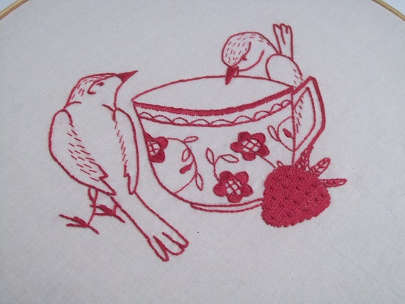 Bird Redwork Pattern PDF Bird Hand Embroidery Pattern | Etsy