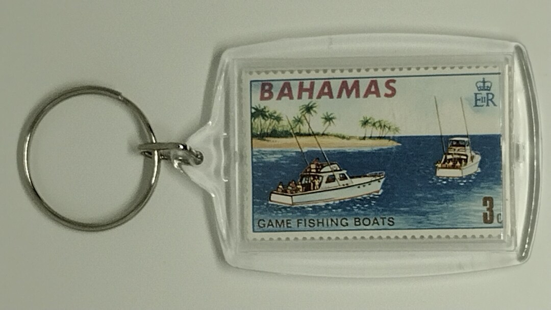 Keychain With Vintage Stamp Bahamas Game Fishing Boats 3c - Etsy