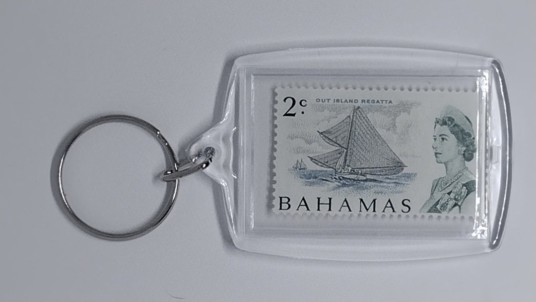 Keychain With Vintage Stamp of BOAT Out Island Regatta Bahamas - Etsy