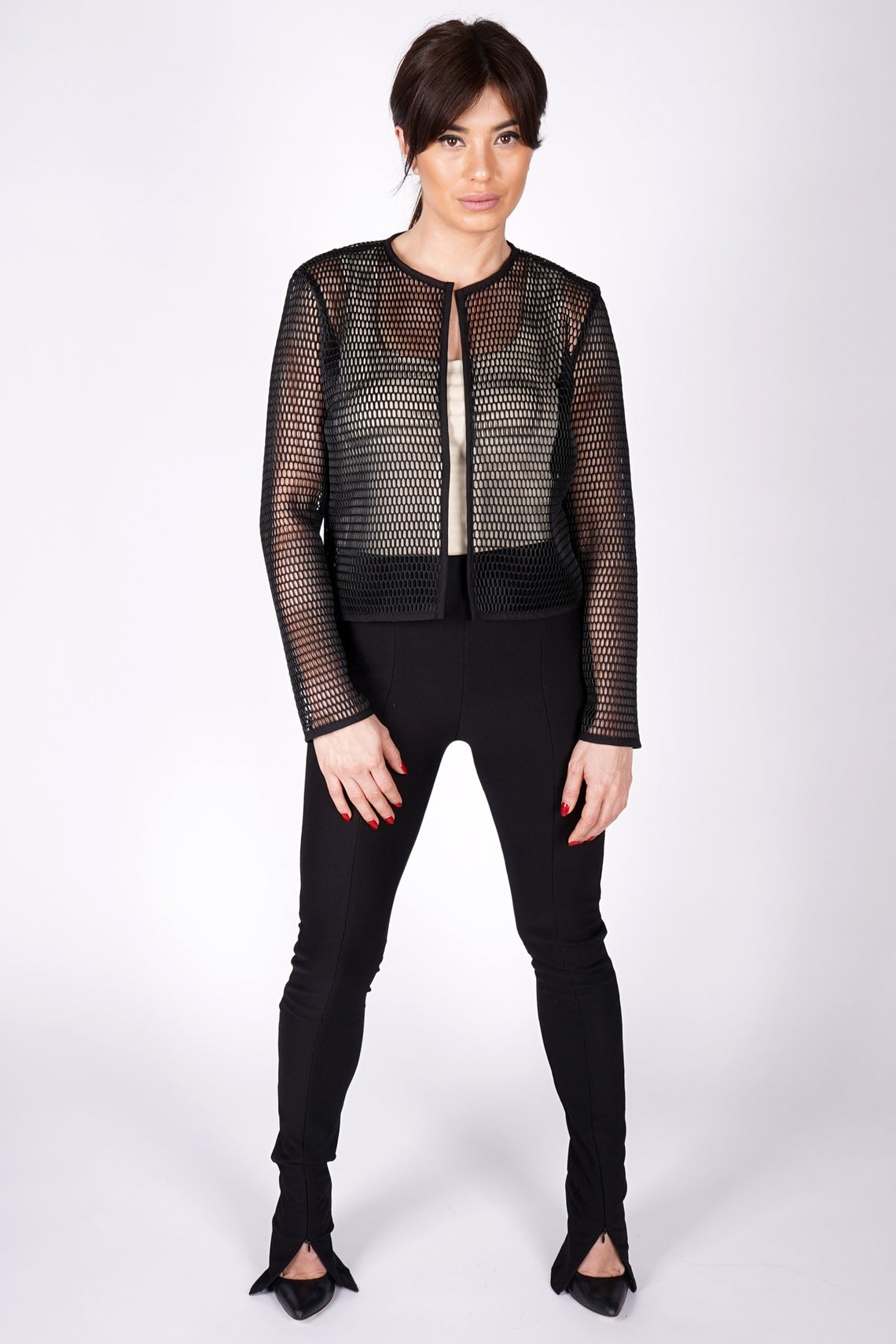 Ladies Mesh Jacket/black Jacket/long Sleeve Jacket/mesh Bomber Jacket ...