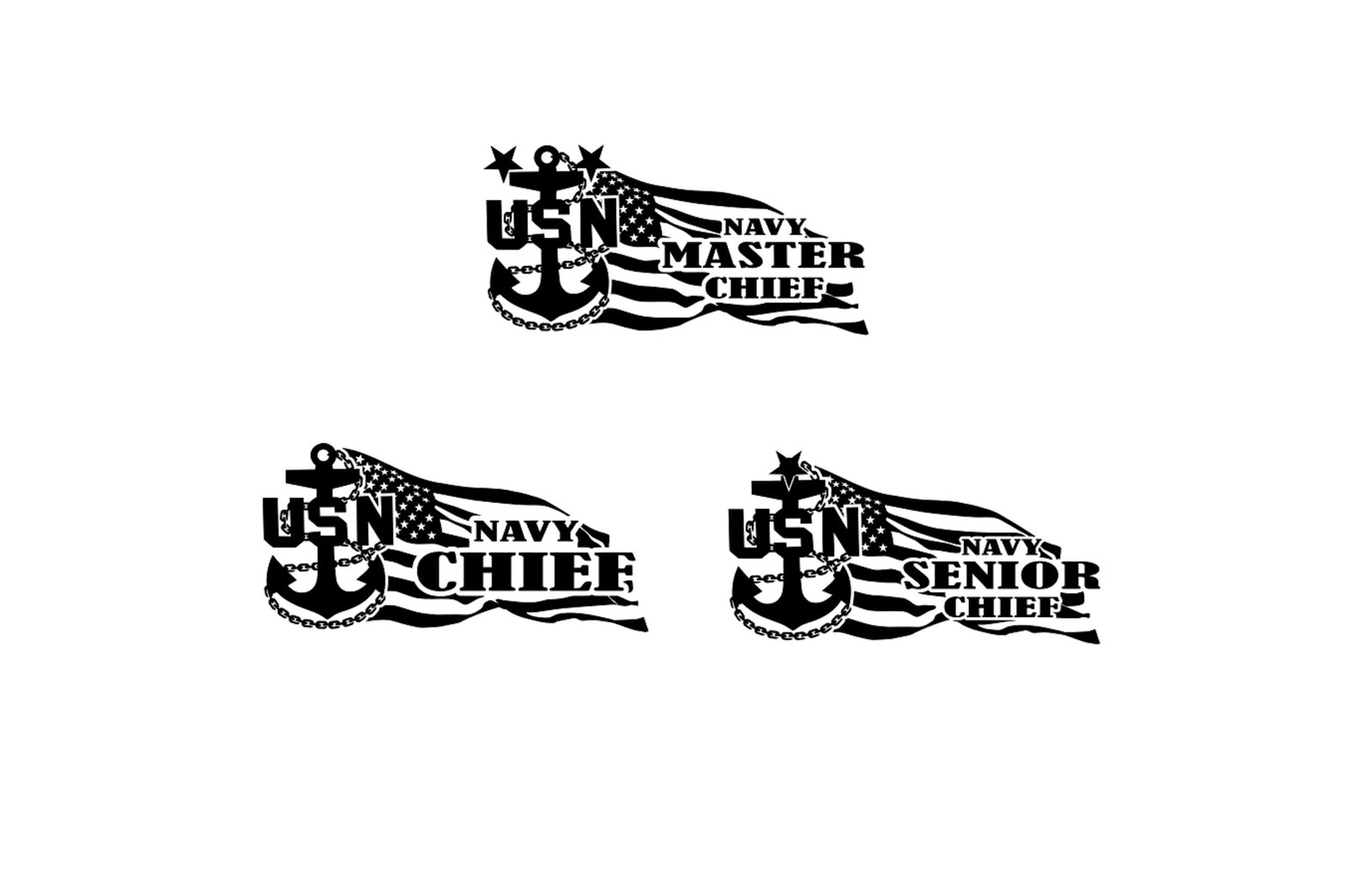 All 3 Navy Chief, Senior, Master Chief Anchor With American Flag Svg ...
