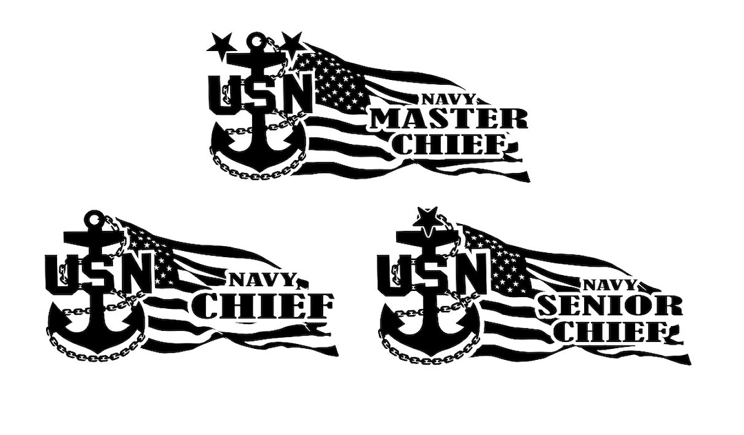 All 3 Navy Chief, Senior, Master Chief Anchor With American Flag Svg ...