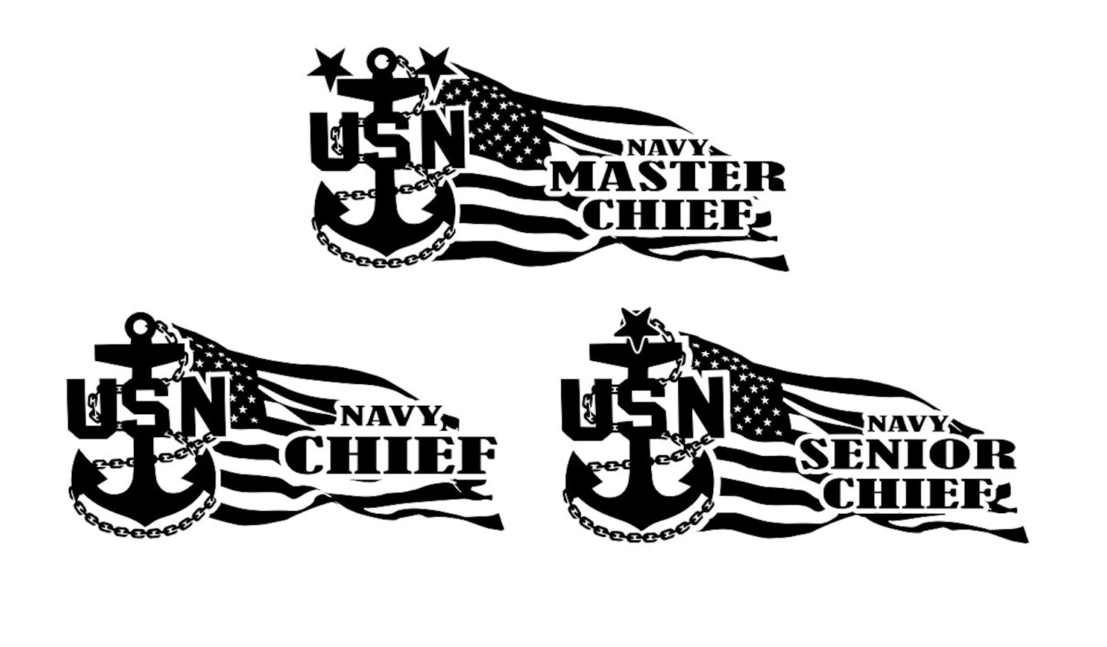 All 3 Navy Chief, Senior, Master Chief Anchor With American Flag Svg ...