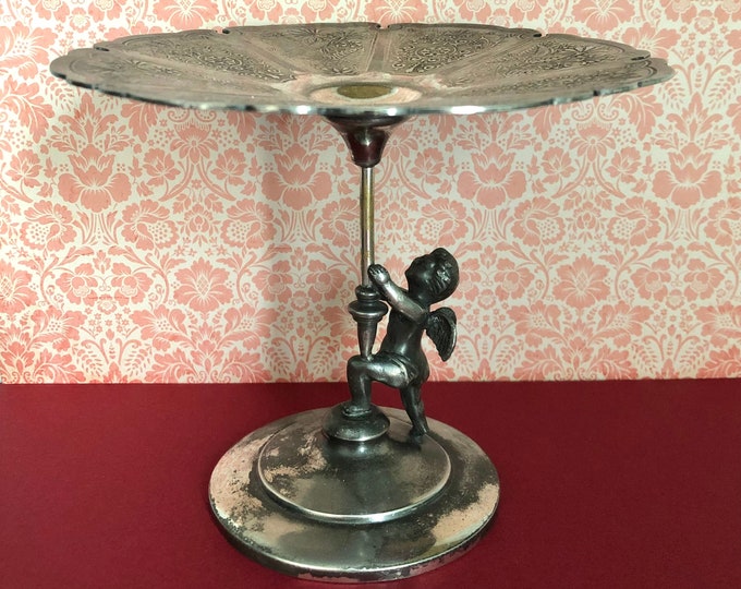 Silver Handled Calling Card Tray With Magnifying Glass, Silverplate ...