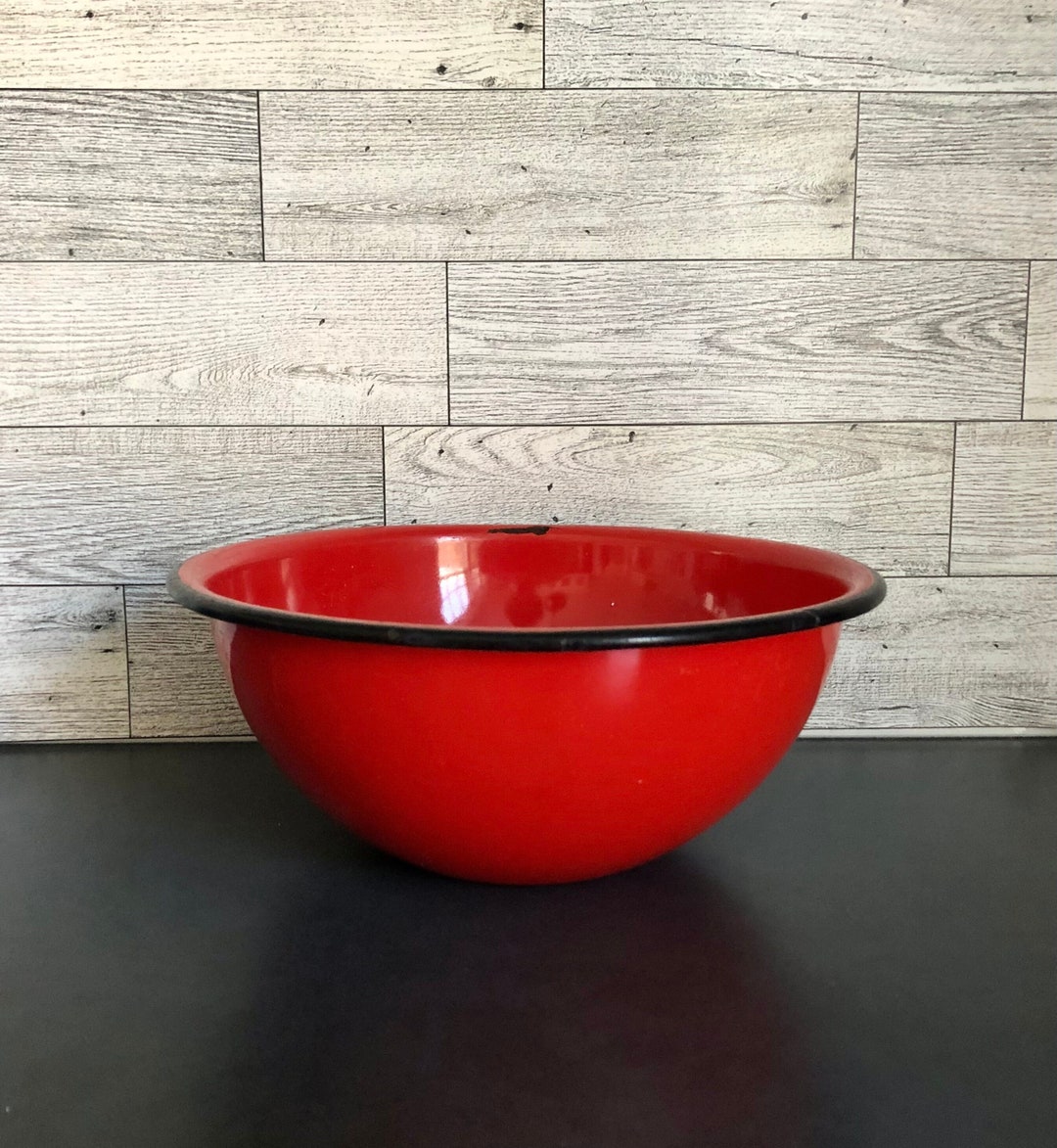 Vintage Red Enamel Bowl, Rustic Charm - Etsy
