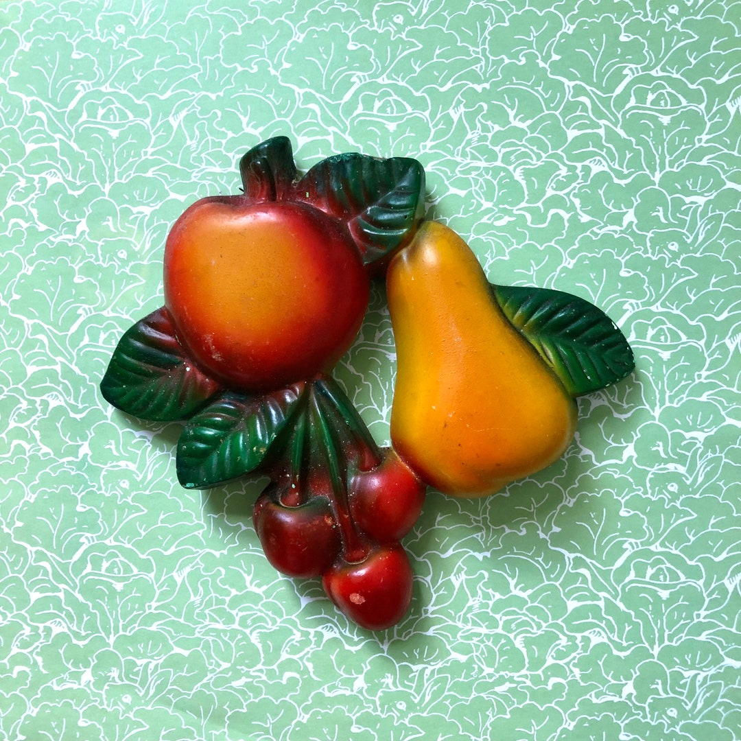 Vintage Chalkware Fruit Wall Art: Apple, Pear, Cherries - Etsy