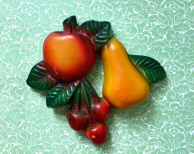 Vintage Chalkware Fruit Wall Art: Apple, Pear, Cherries - Etsy