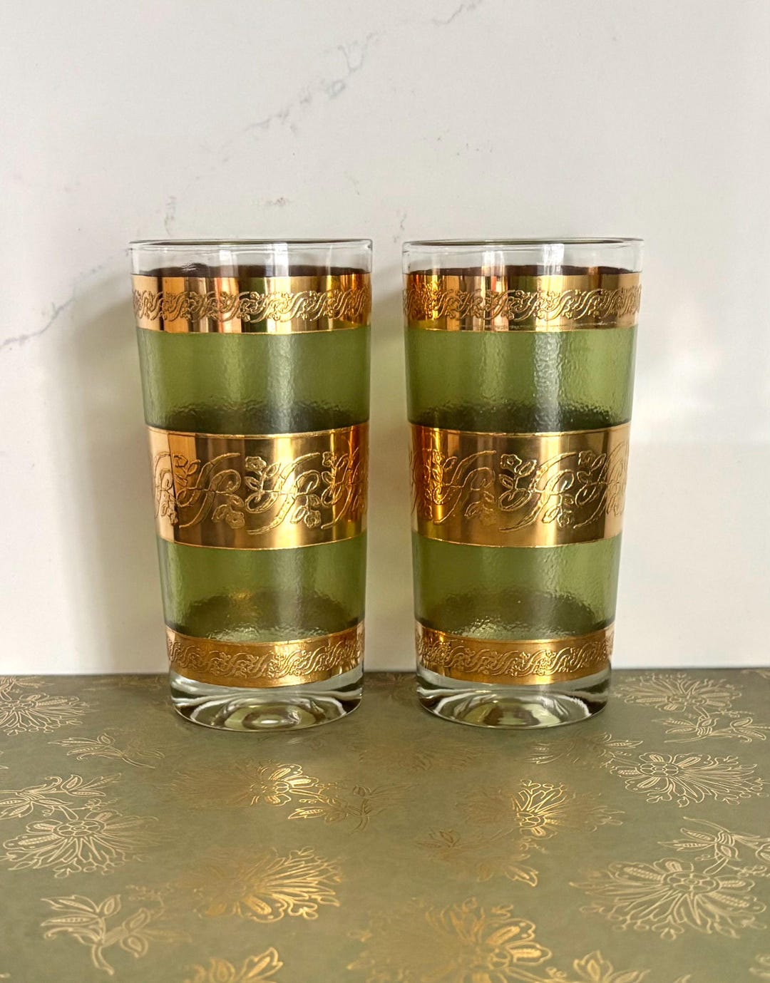 Vintage MCM Starlyte Festive Green and Gold Hi-ball Tumblers, Pair - Etsy