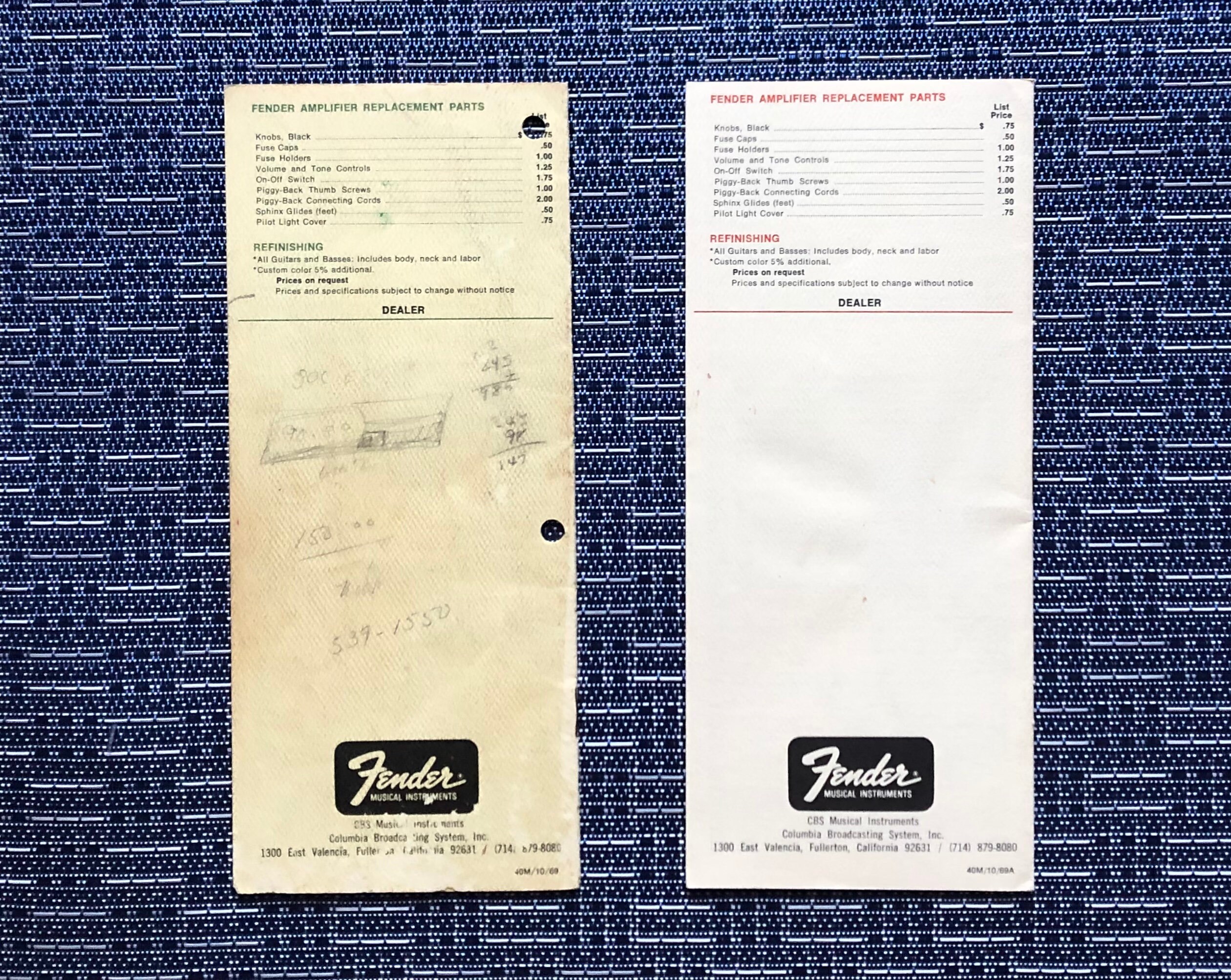 Vintage Fender Guitar Price Lists, 1969--your Choice! - Etsy