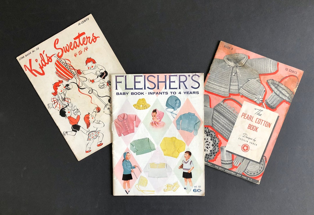 Vintage Knitting and Crochet Pattern Books, 1940s and 50s, Children ...
