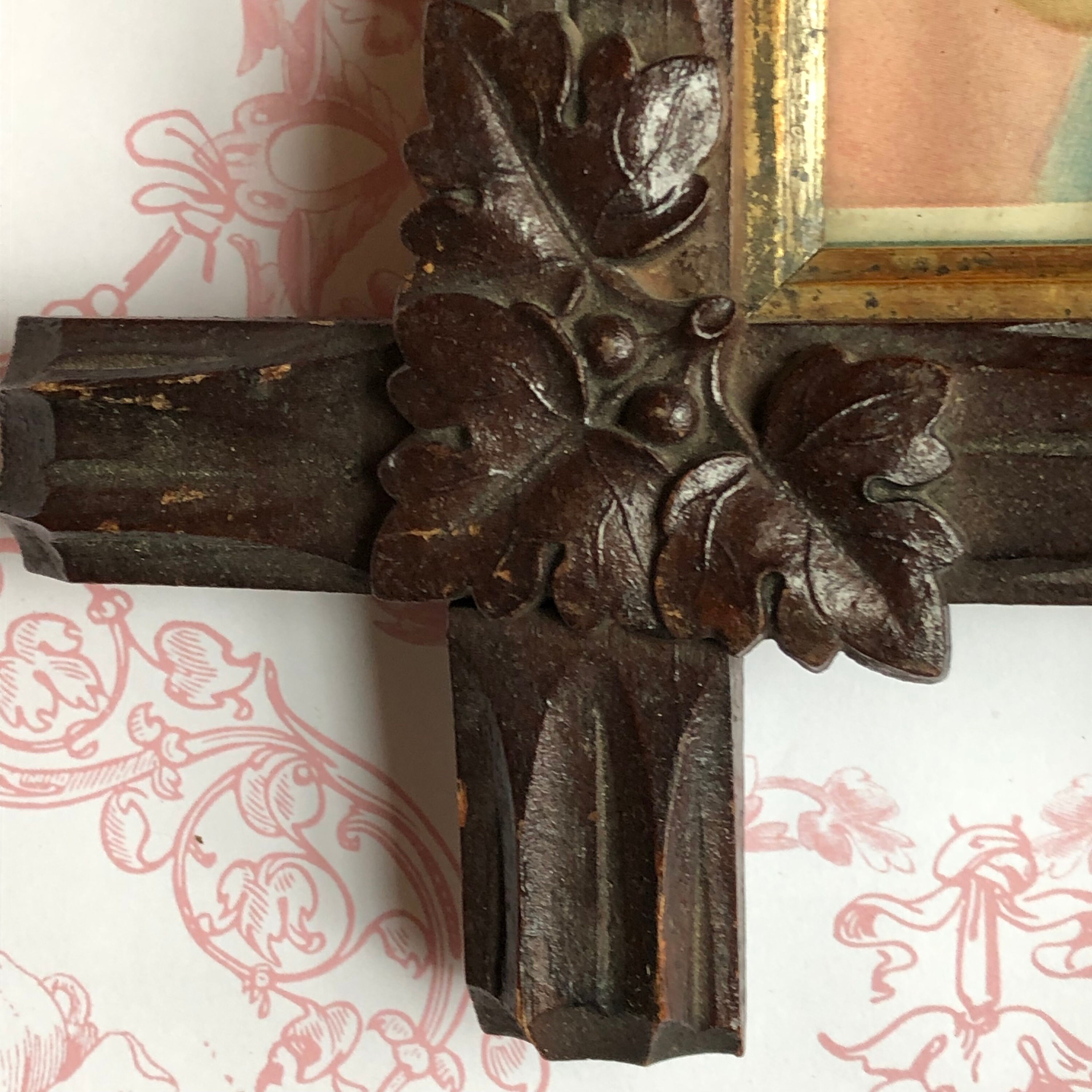 Pretty Victorian Carved Wooden Frame, With Print by Artist Eleanor B ...
