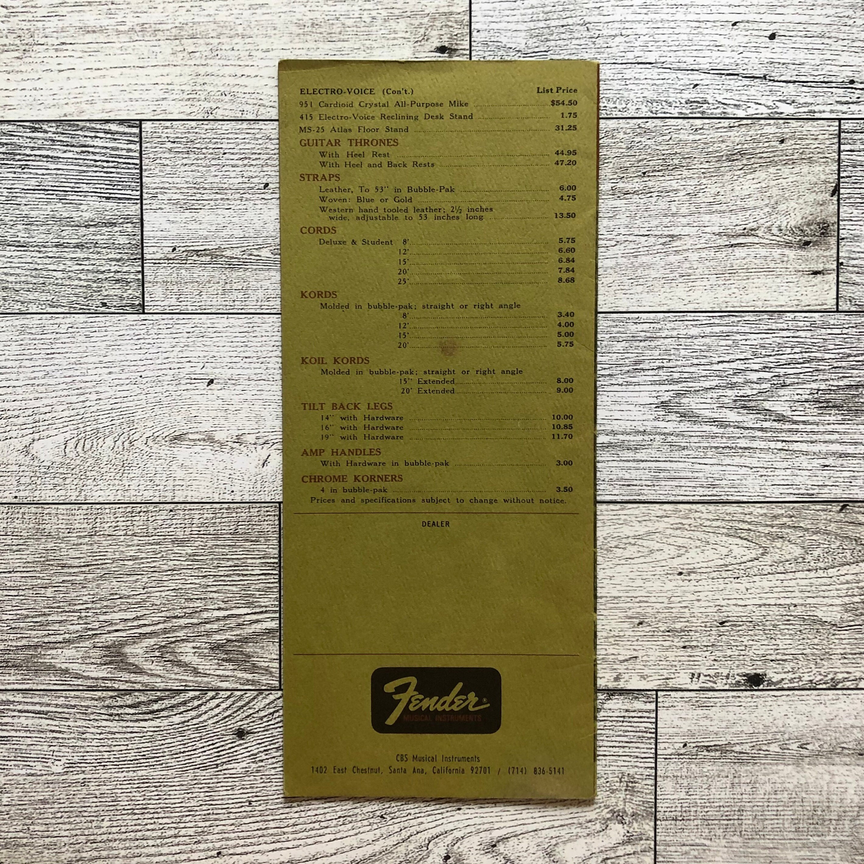 Rare Vintage Fender Guitar Price List, October 1967 - Etsy