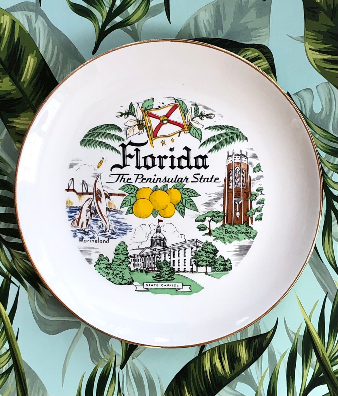 Vintage Florida Souvenir Plate, “rhythm” by Homer Laughlin - Etsy