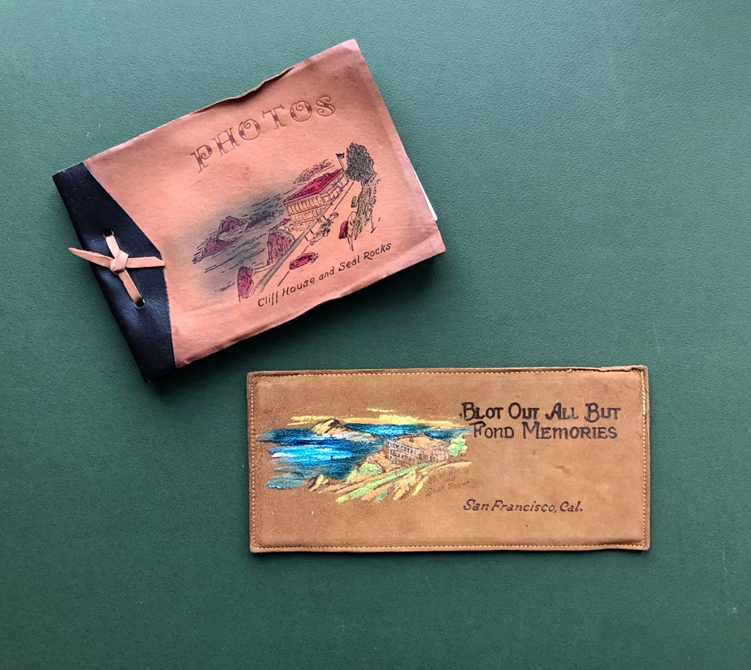 Pair of Vintage Leather Souvenirs of San Francisco: Photo Album With Photo Postcards and Suede ...