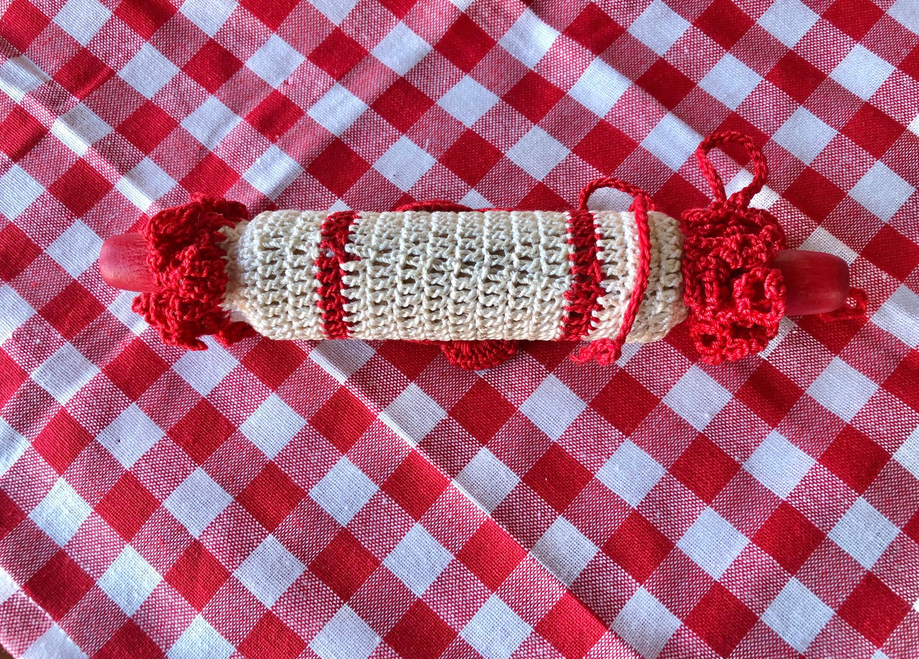 Vintage Crochet-covered Toy Rolling Pin: Kitchen or Christmas ...