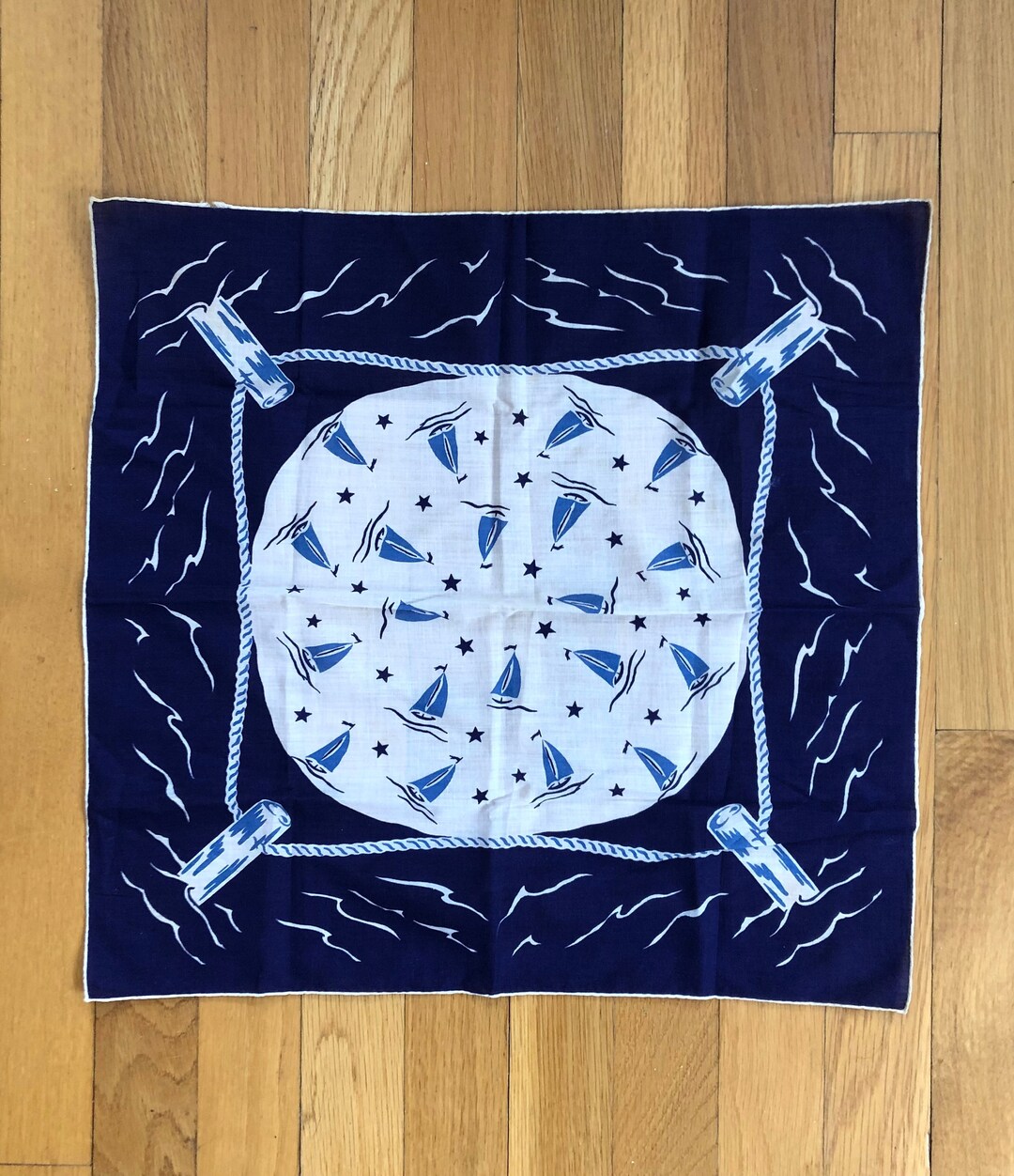 Gorgeous Vintage Mid-century Nautical Handkerchief With Sailboats - Etsy
