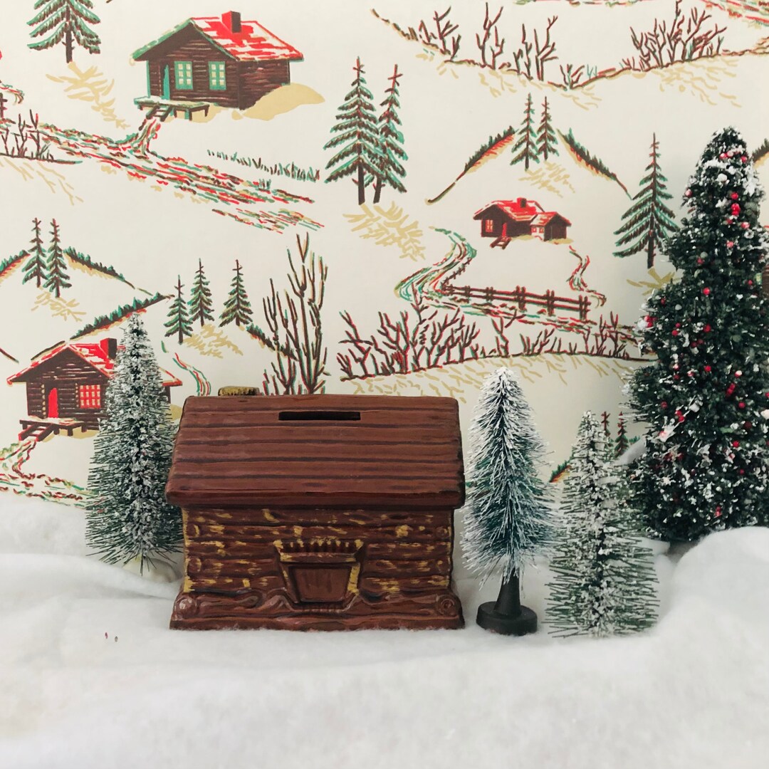 Vintage Ceramic Log Cabin Bank - Etsy