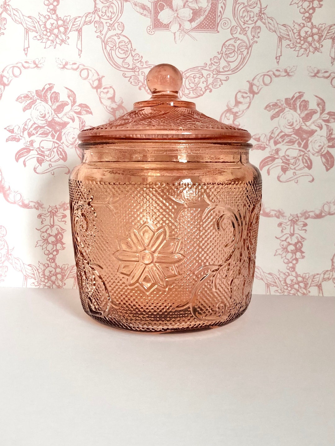 Beautiful Vintage Pink Glass Biscuit Jar - Etsy