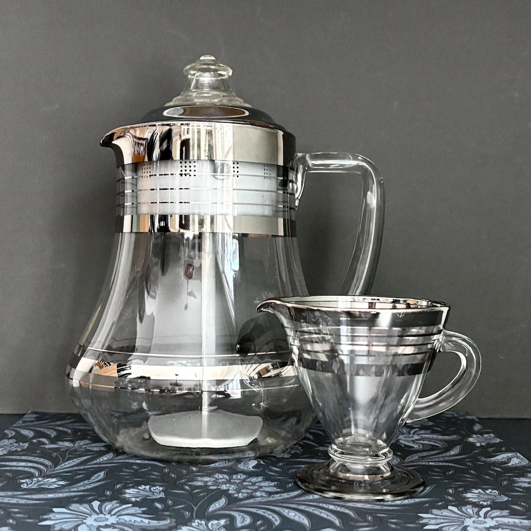 Vintage Elegant Glass Coffee Percolator and Matching Creamer, 1940s ...