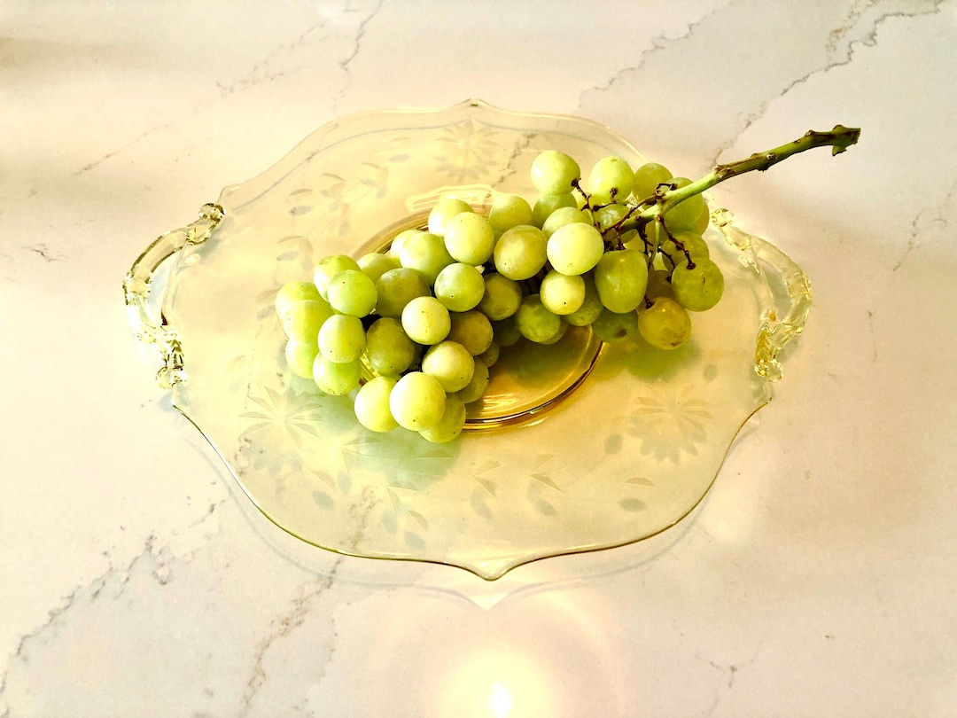 Beautiful Pale Yellow Depression Glass Cake Plate With Handles and ...