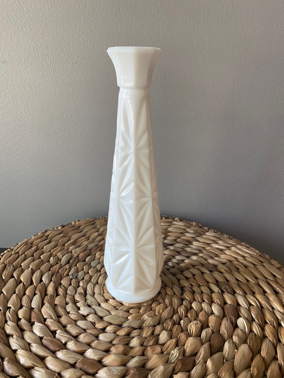 White Milk Glass Snowflake Flower Vase - Etsy