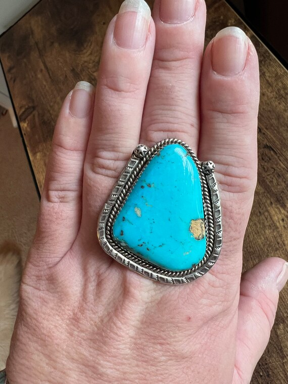 Vintage large turquoise stone ring - Gem