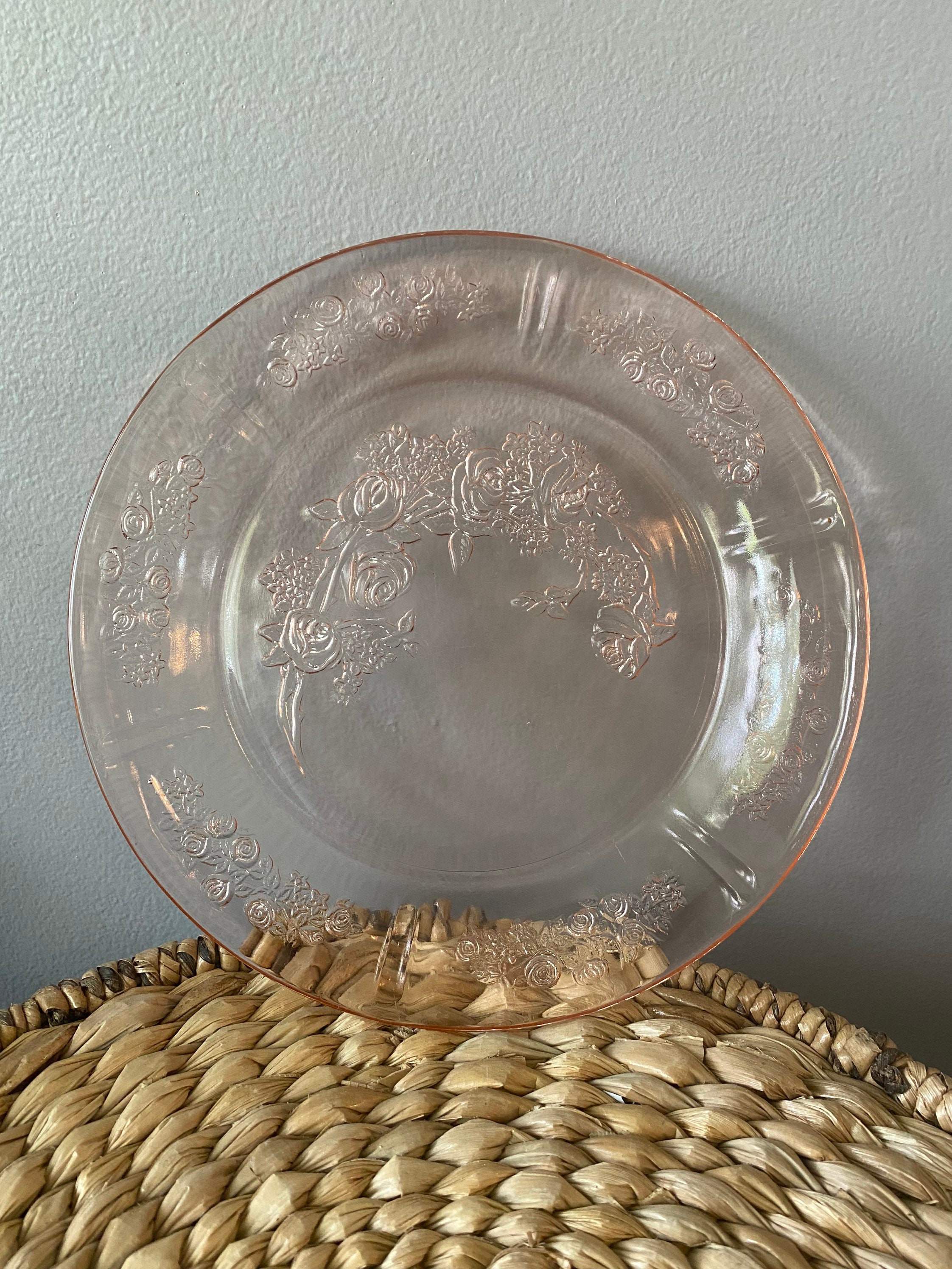 Pink Depression Glass Floral Plate - Etsy
