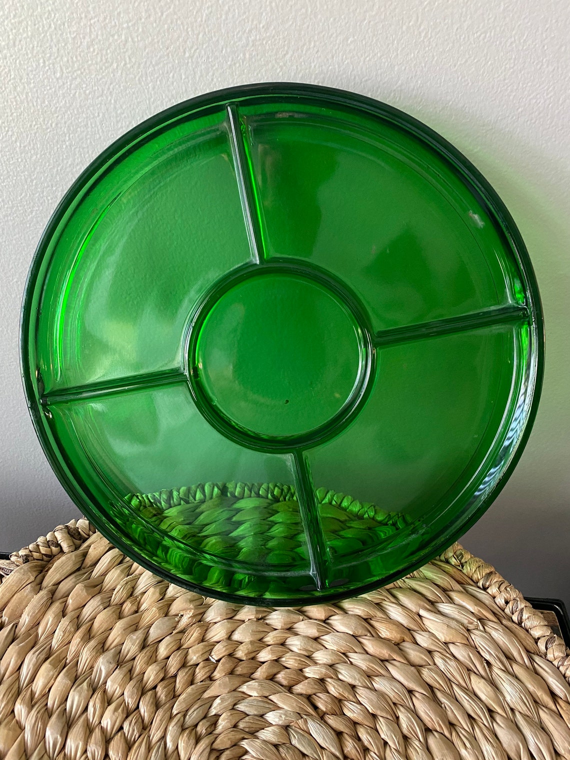 Vintage avocado green relish tray - Etsy Italia