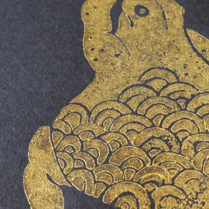 Frog, Toad, Japanese Yokai Monster Oogama Print, Hand Printed, Linocut ...