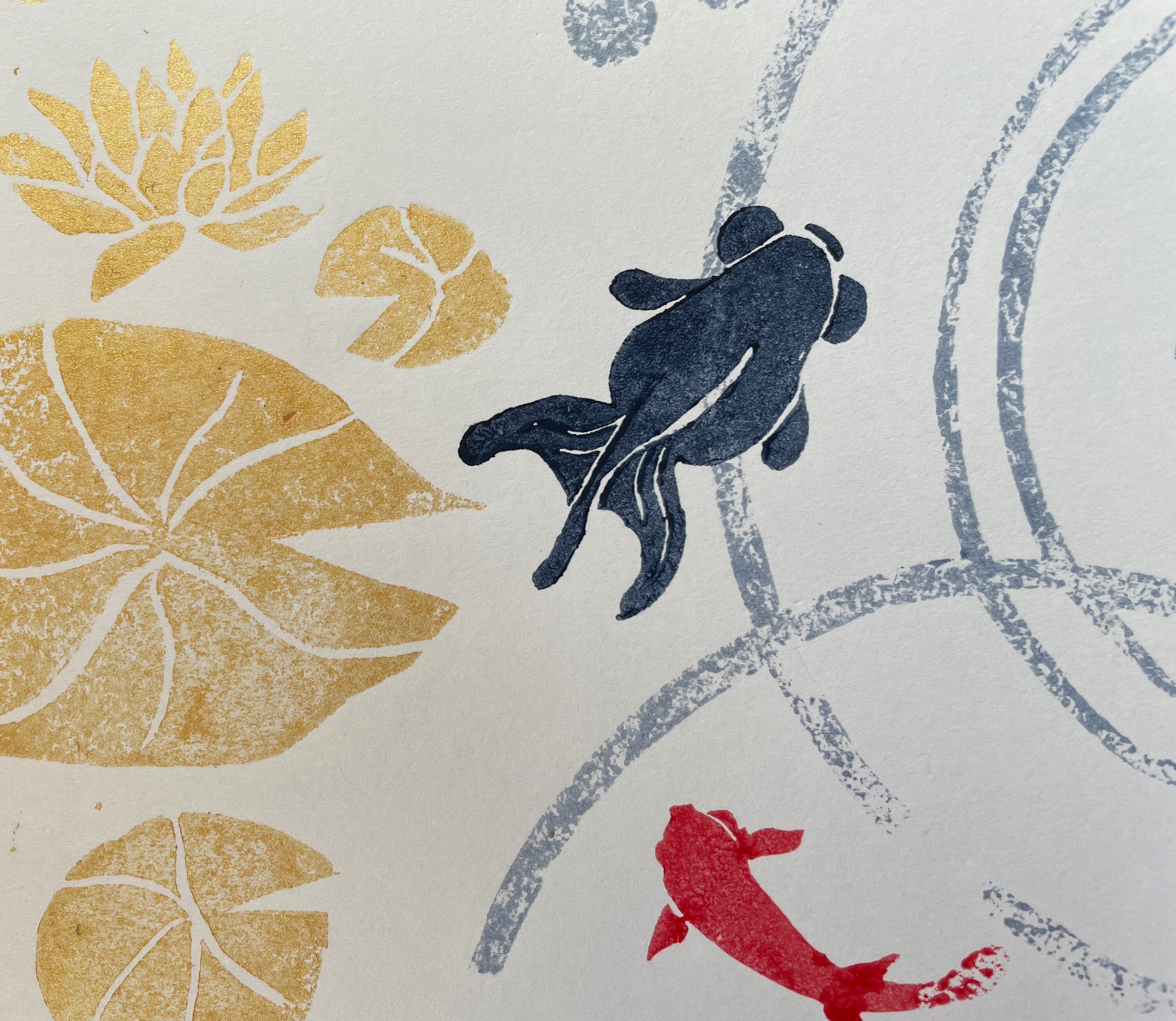 Japanese Goldfish Kingyo Fish Original Hand Printed Linocut SILVER ...
