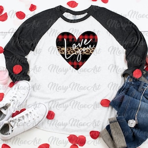 Love You, Valentine Heart, Leopard, Red Plaid - Sublimation Png File ...