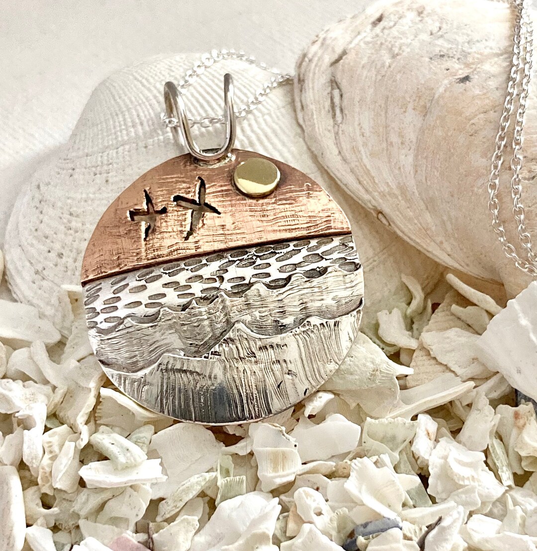 Mixed Metal Pendant Layered to Depict a Beach Scene - Handmade in ...