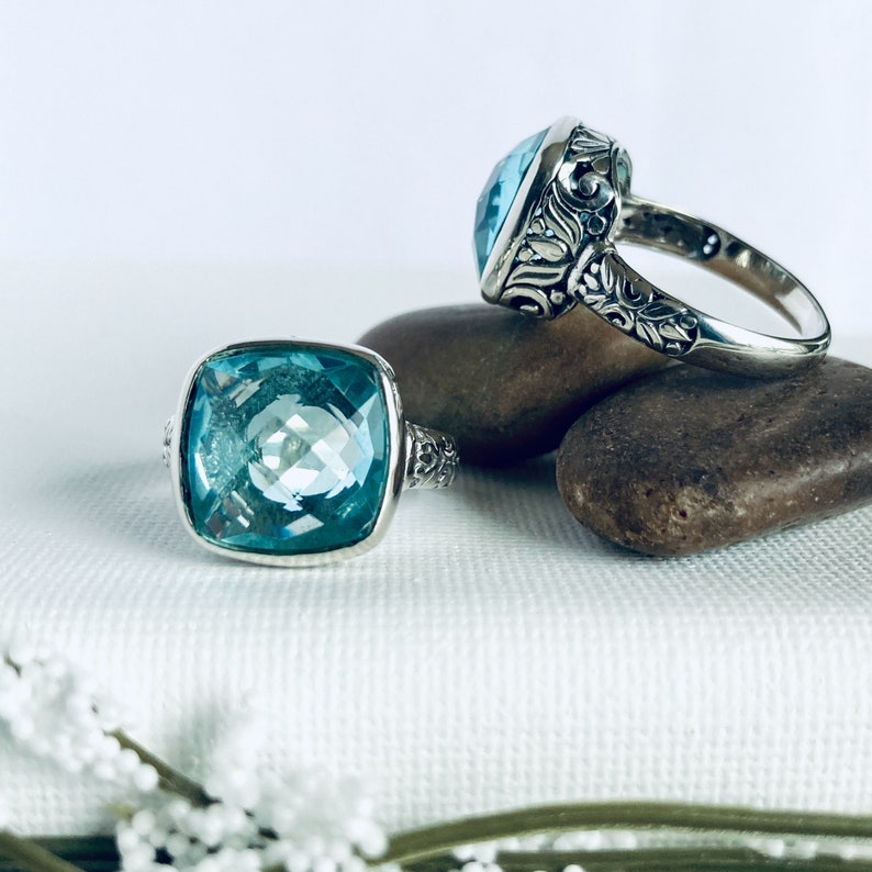 Ring With Floral Pattern and Natural Blue - Etsy