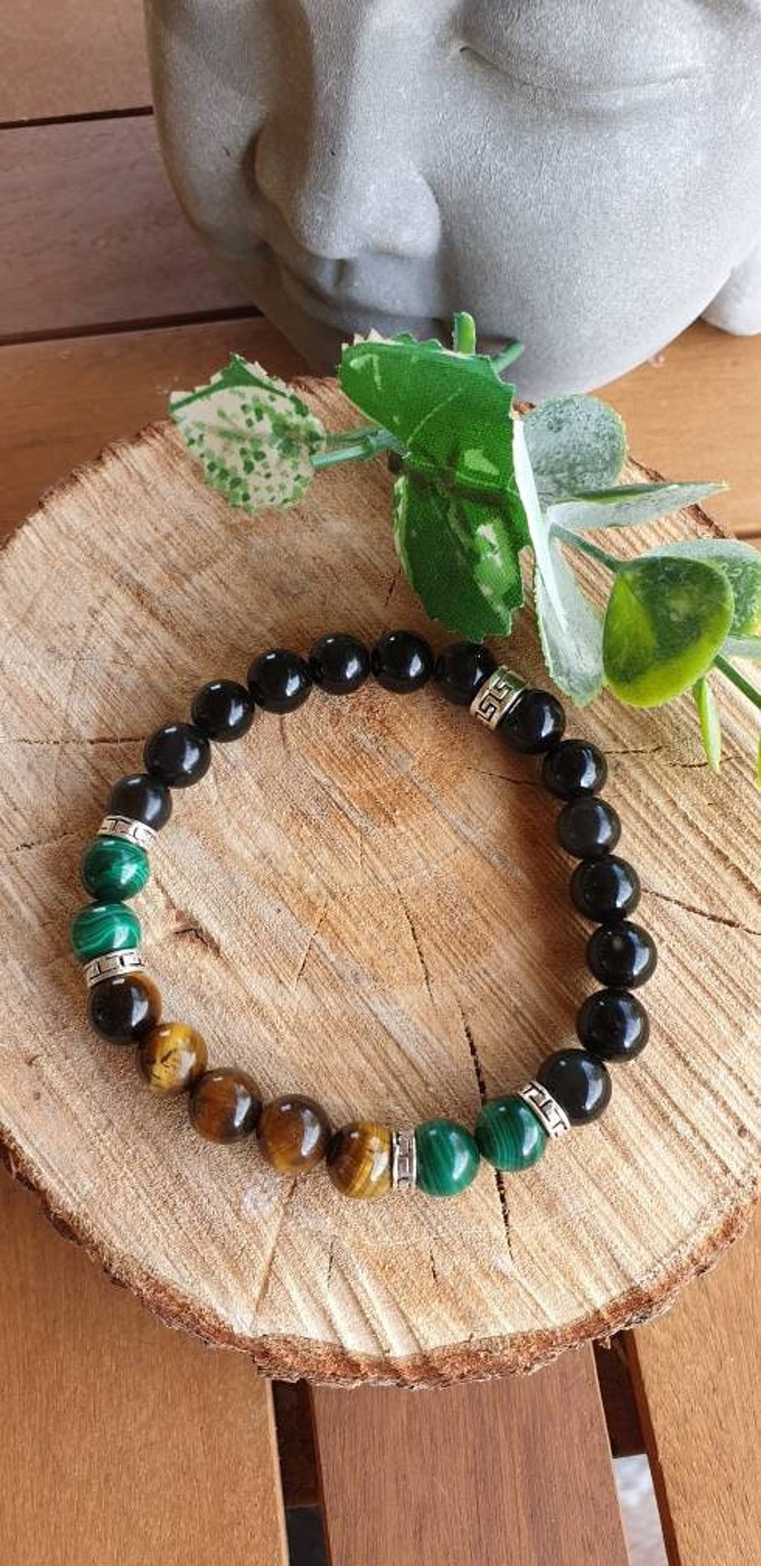 Men's Bracelet in Malachite, Obsidian and Tiger's Eye Pearl. Father's ...