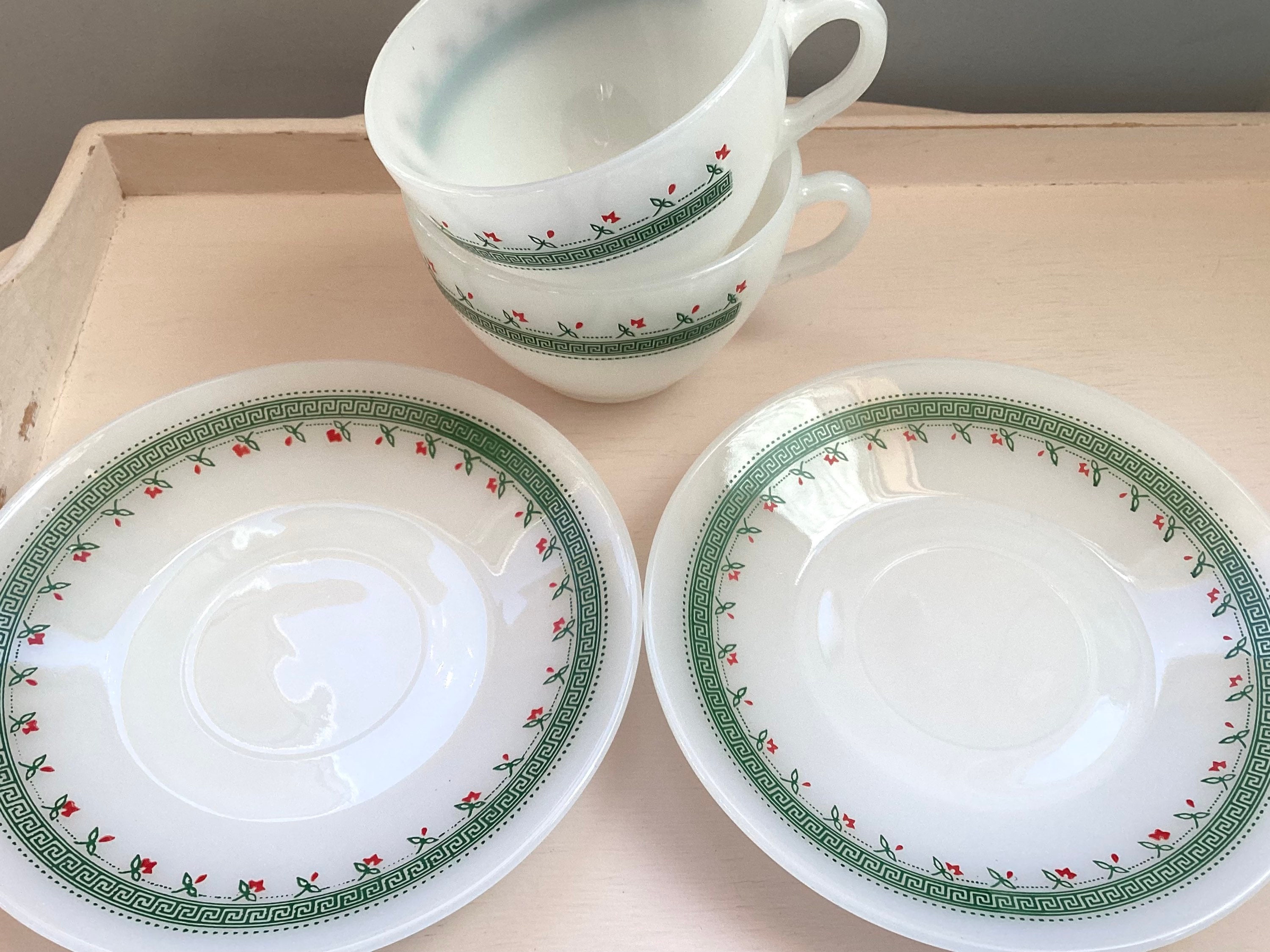 Retro Termocrisa Cups & Saucers Red and Green Design - Etsy