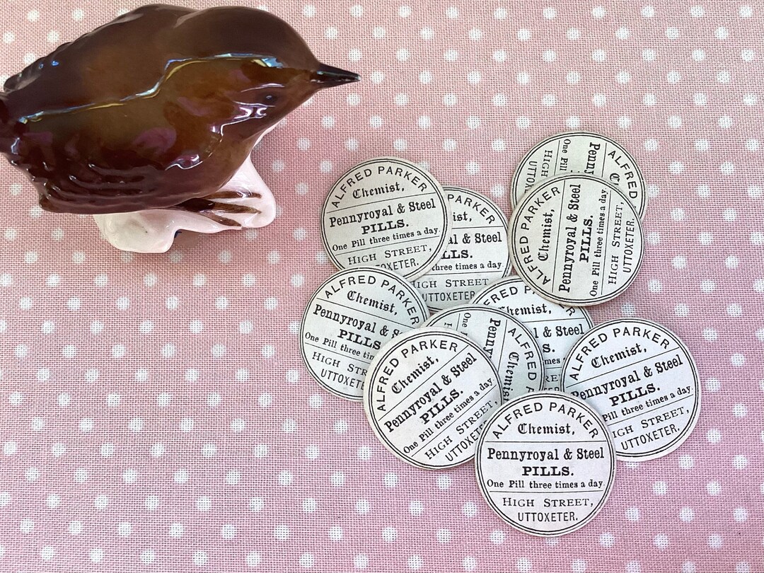 Vintage Pharmacy Labels Mini Round Gummed Labels, Mid-century Chemist ...