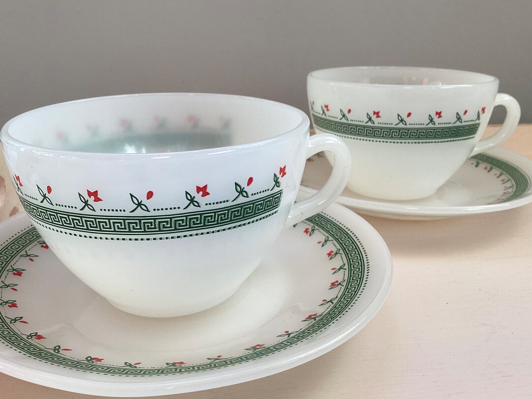 Retro Termocrisa Cups & Saucers Red and Green Design, C1970's Milk ...